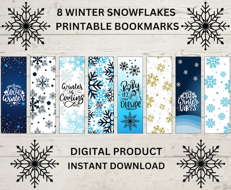 Printable Winter Bookmarks, Snowflake Bookmarks, Christmas Bookmarks ...