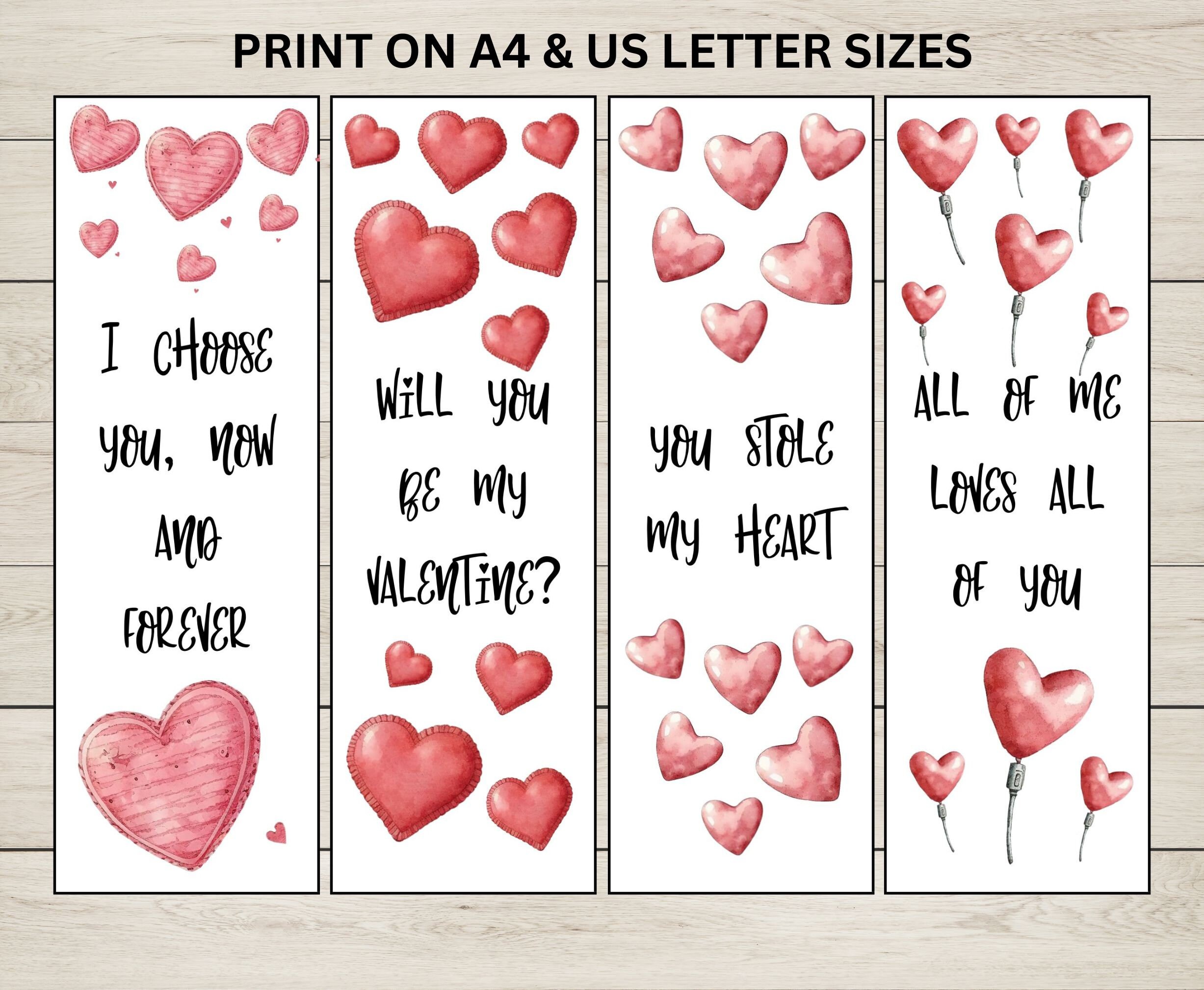 Valentine Printable Bookmarks, Love Bookmarks, Heart Bookmarks, Happy ...