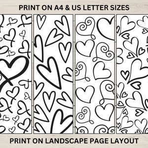 Hearts Printable Colouring Bookmarks, Valentine Bookmarks, Adult ...