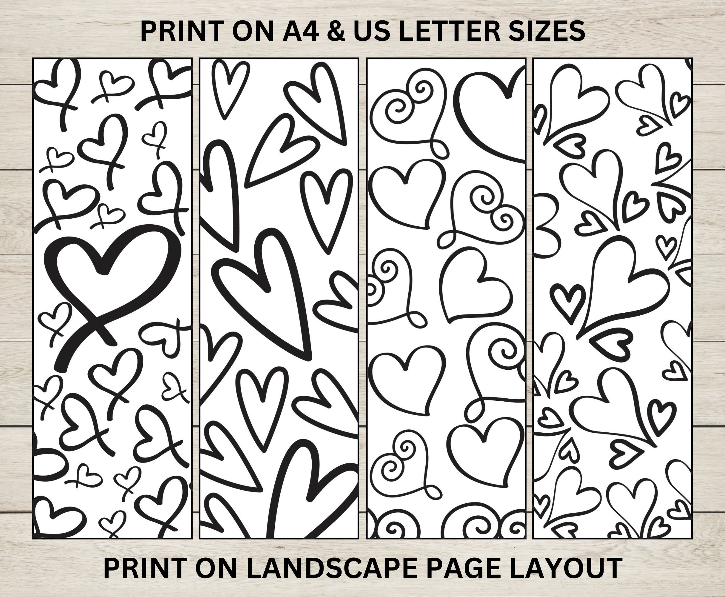 Hearts Printable Colouring Bookmarks, Valentine Bookmarks, Adult ...