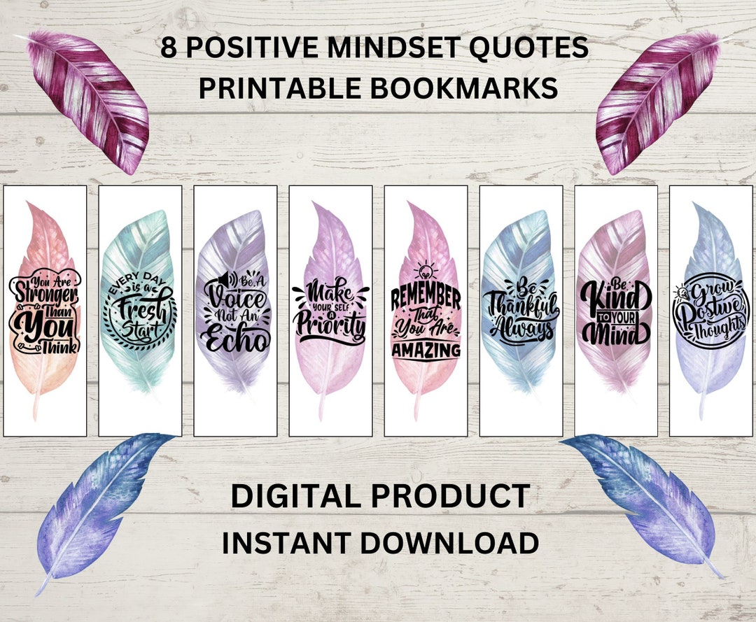 8 Positive Printable Bookmarks, Motivational Bookmarks, Mindset ...