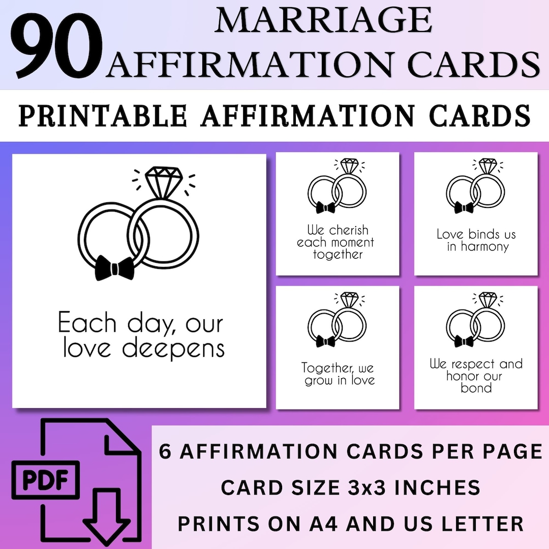 90 Printable Marriage Affirmation Cards | Paper Anniversary Gifts ...