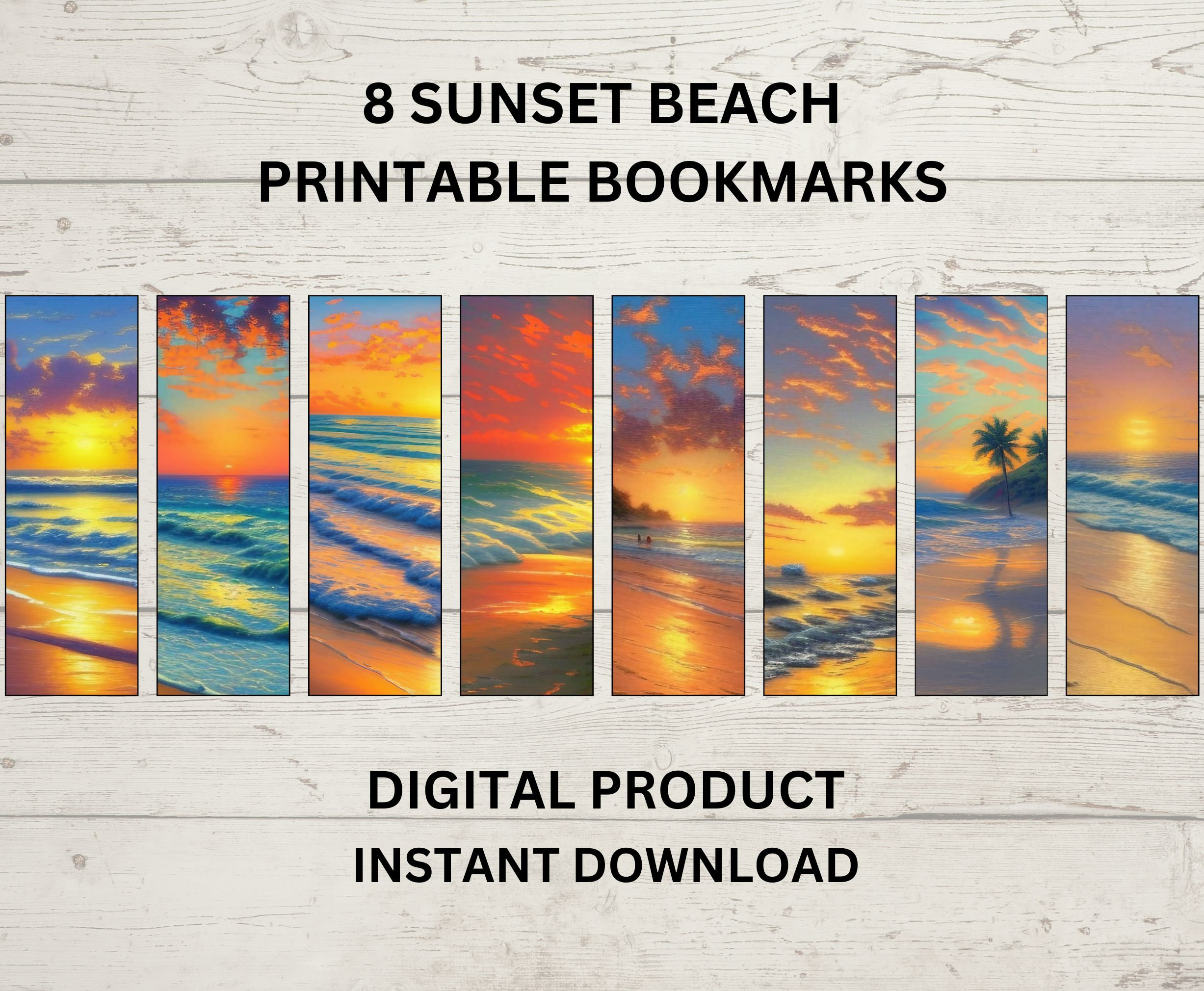 8 Beach Printable Bookmarks, Sunset Bookmarks, Summer Bookmarks ...