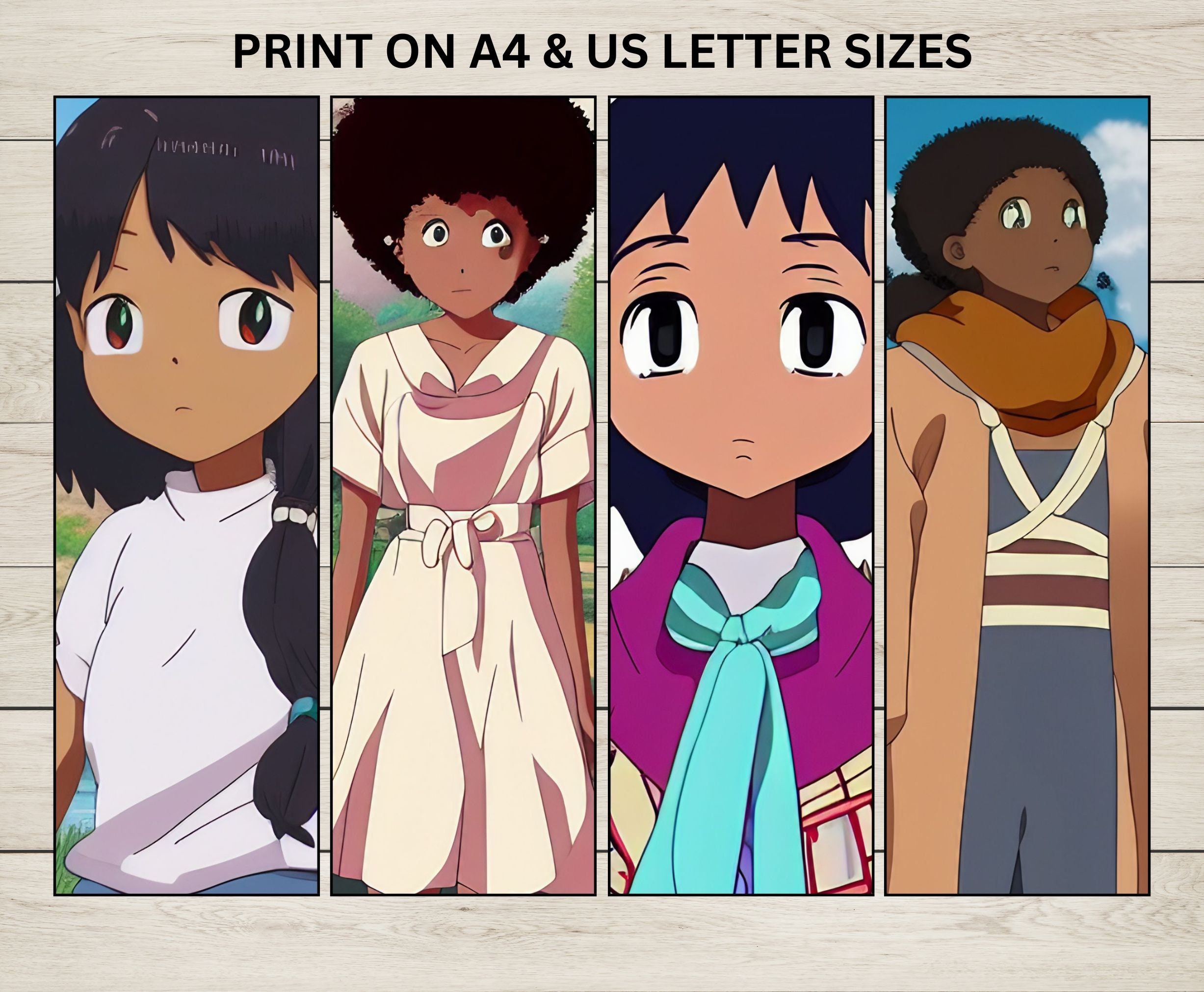 8 Anime Girl Bookmarks, Studio Ghibli Inspired, Manga Bookmarks, Black ...