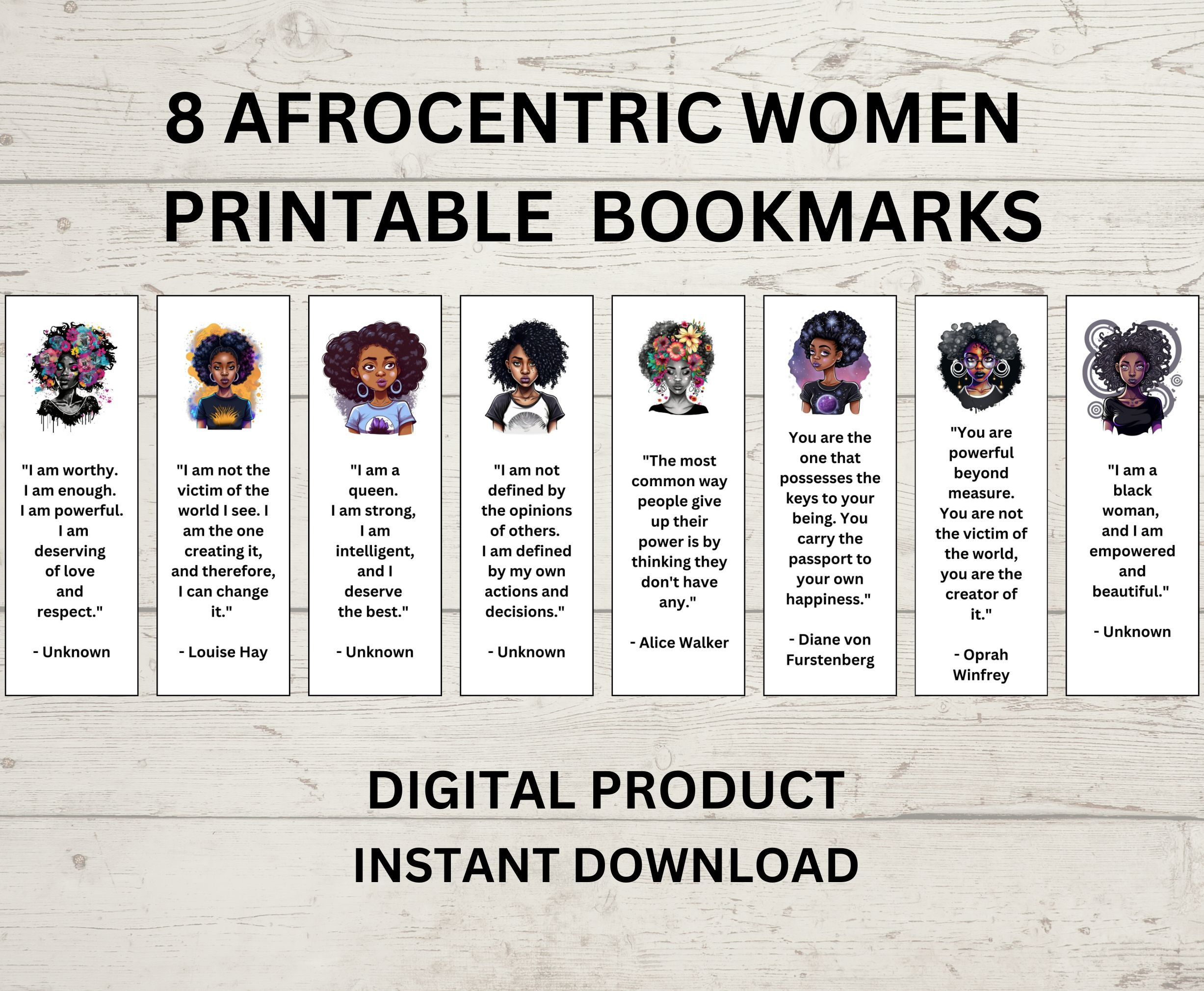 Black Women Printable Bookmarks, Afrocentric Bookmarks, Black Girl ...