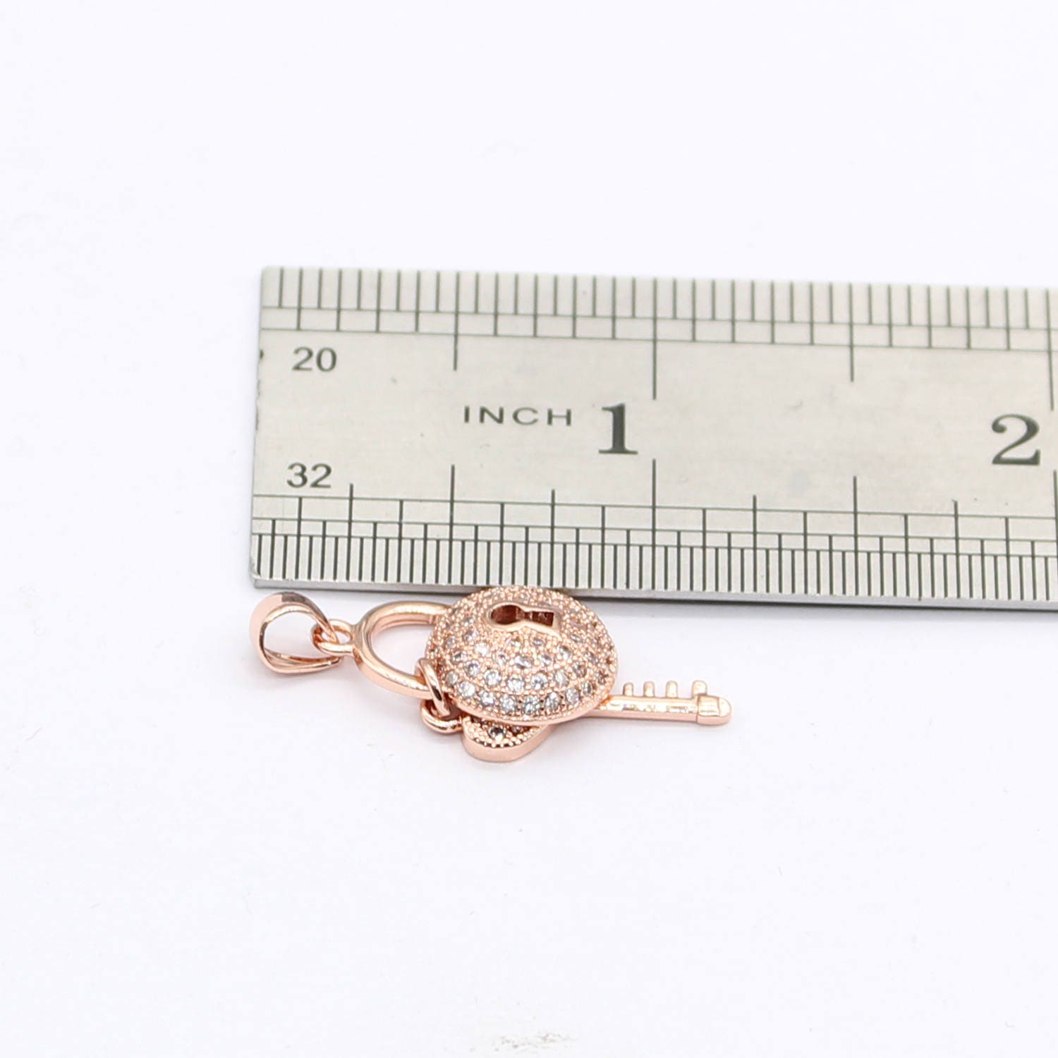 CZ Plated Pave Lock and Key Bead Pendant Charm Cubic Zirconia - Etsy