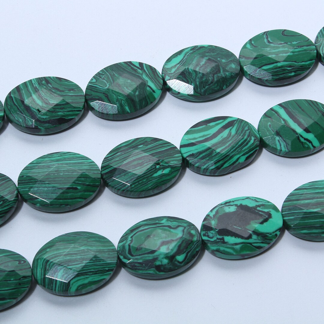 Green Malachite Faceted Oval Beads, 18x25mm, Synthetic Malachite ...