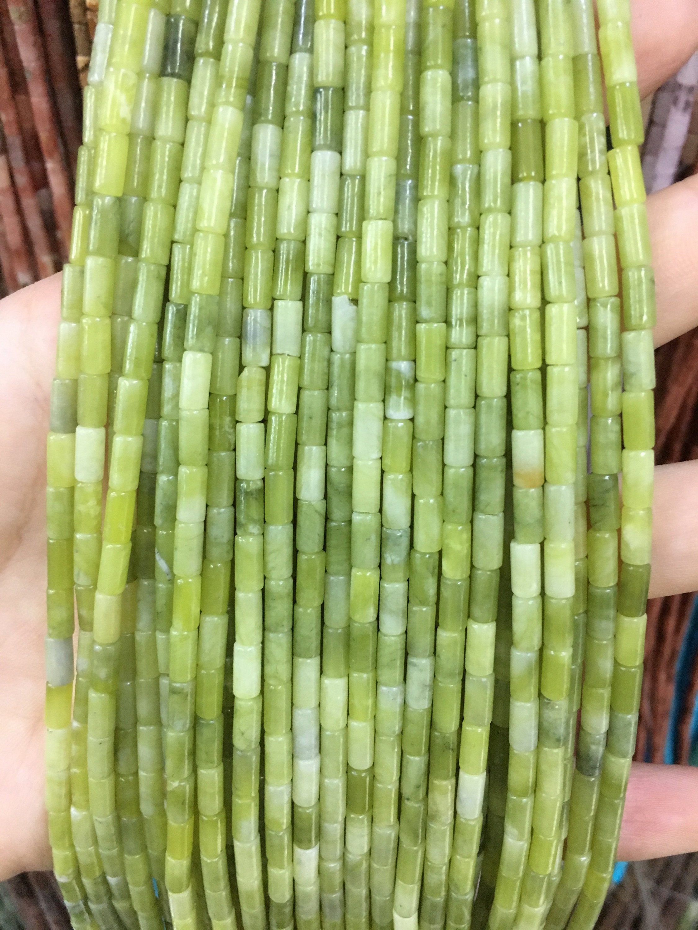 3*6MM Olive Green Jade Cylinder Tube Beads Full Strand Whoesale - Etsy