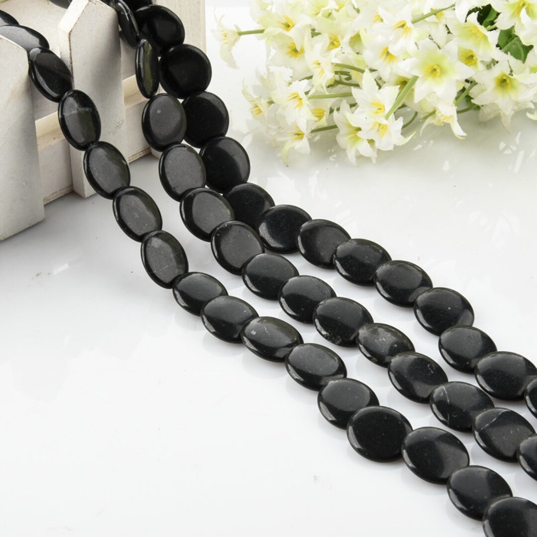 Black Stone Round Flat Overlapping Beads 18mm for DIY Jewelry Making ...