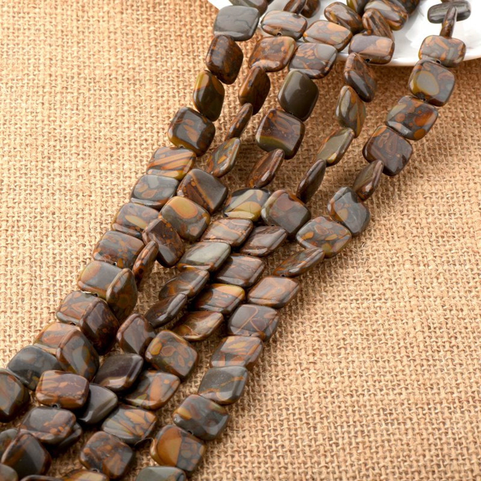 14mm Bamboo Leaf Jasper Flat Square Beads Strand - Etsy