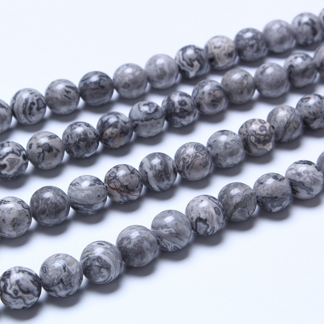 Gray Map Jasper Stone Smooth Round Bead 4mm 6mm 8mm 10mm, Full Strand ...