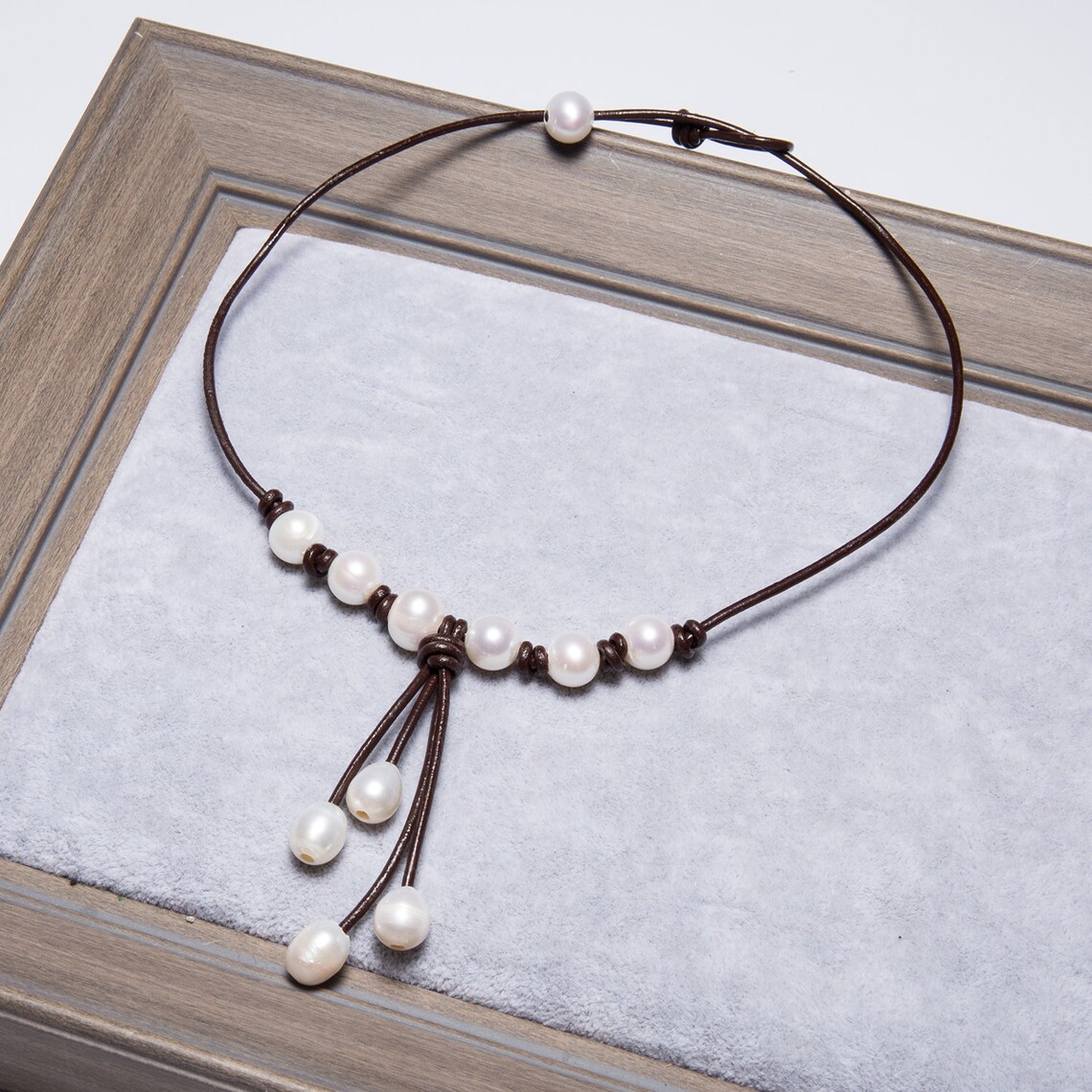 Leather Pearl Choker, Natural Freshwater Pearl Choker Necklace, Tassel ...