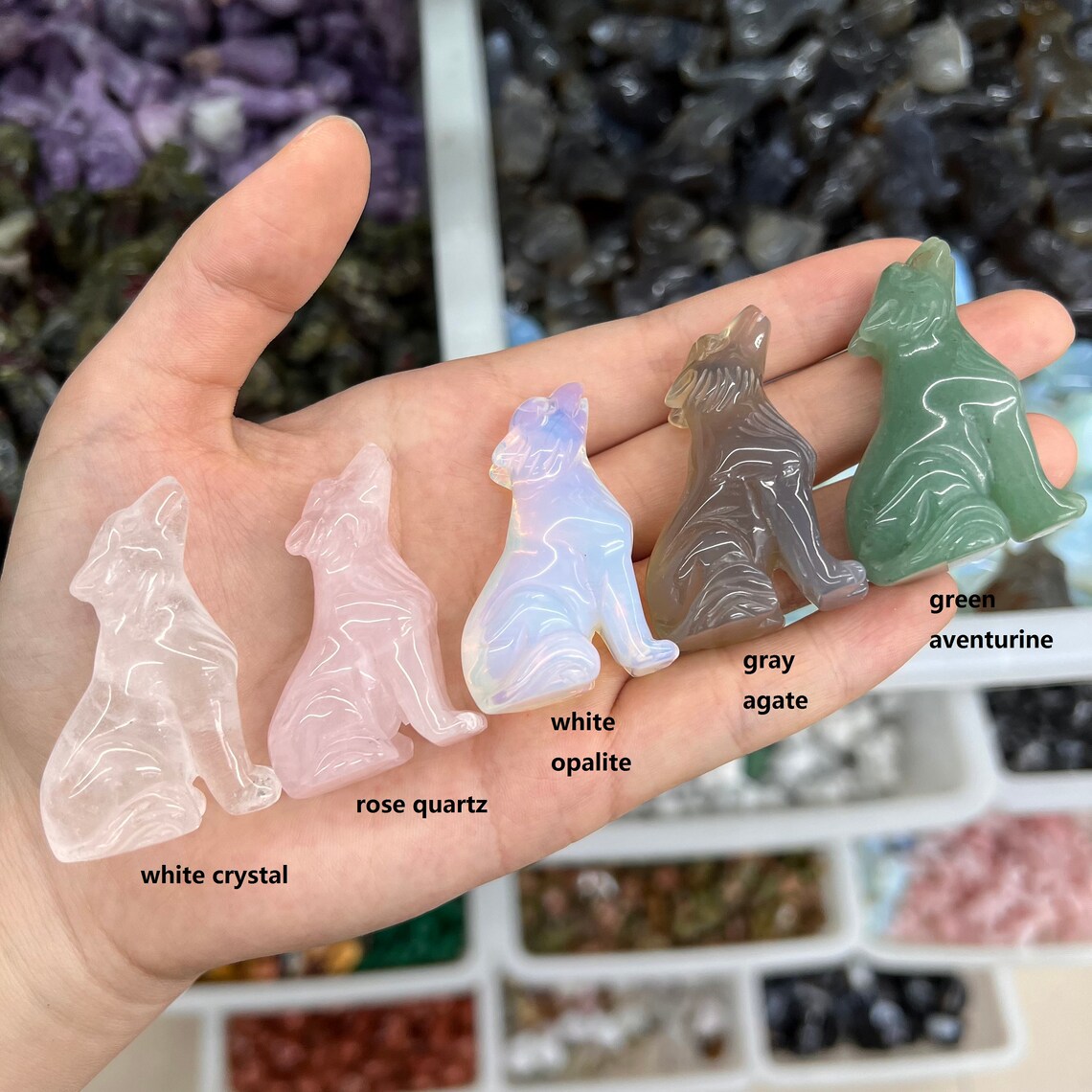 2 Crystal Wolf Carving Howling Wolf Figurine Hand - Etsy