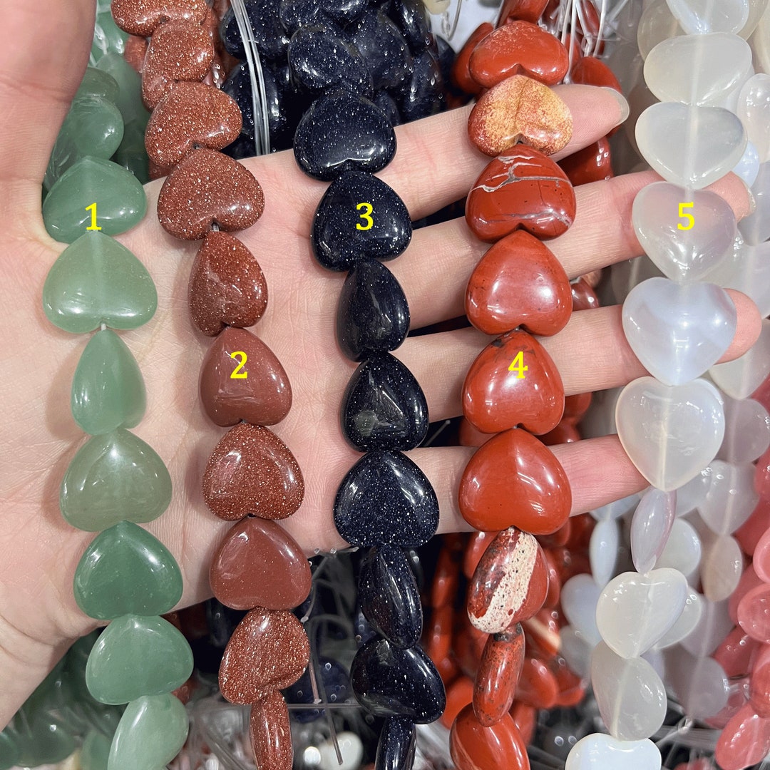 20mm Healing Crystal Heart Beads, Natural Gemstone Love Heart Beads for ...