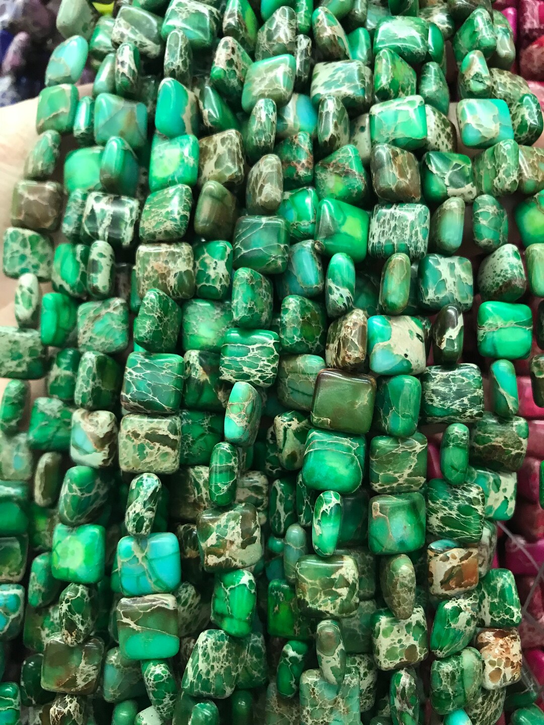 10mm Sea Sédiment vert Jaspe impérial Gemstone vert carré plat Perles ...