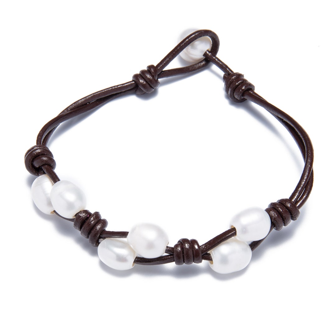 Pearl Leather Bracelet, Freshwater Pearl Bracelet, Unique White Pearl ...