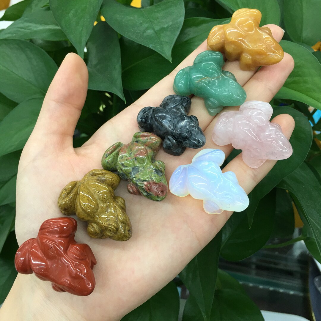1.5 Crystal Frog Statue, Hand Carved Gemstone Figurine, Home Decoration ...
