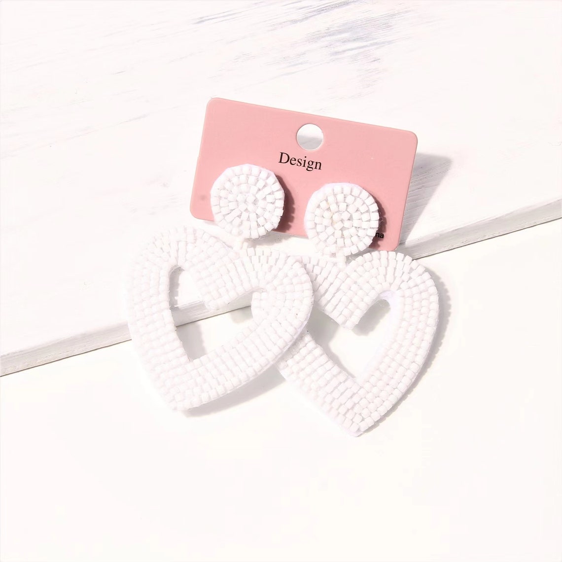 Heart Beaded Earrings, Handmade Earring, Love Heart Shape Earring ...