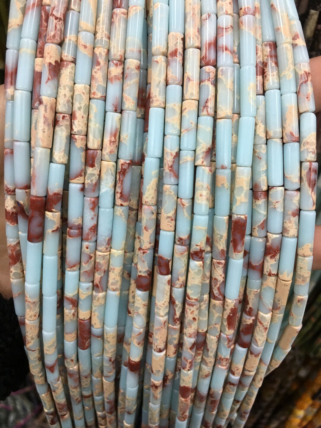 4*13mm Light Blue Impression Jasper Tube Beads, Dyed Cylinder Gemstone ...
