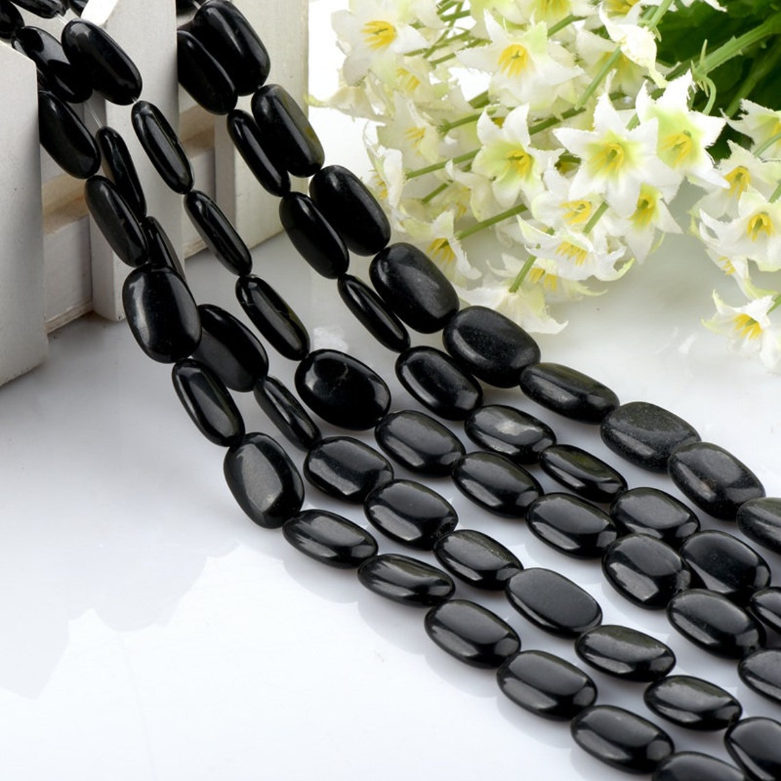 Black Stone Oval Flat Beads 812 Mm for DIY Jewelry Making - Etsy