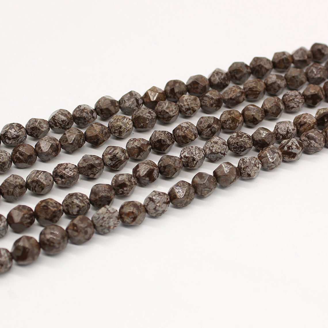 6/8/10mm Brown Snowflake Jasper Star Cut Beads, Faceted Round Obsidian ...
