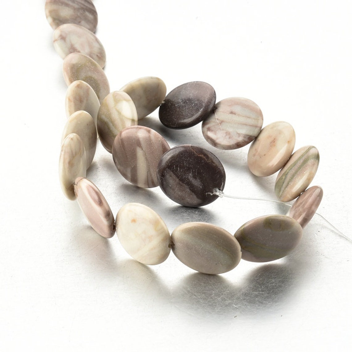 Brown Jasper Round Flat Overlapping Beads 18mm for DIY Jewelry | Etsy