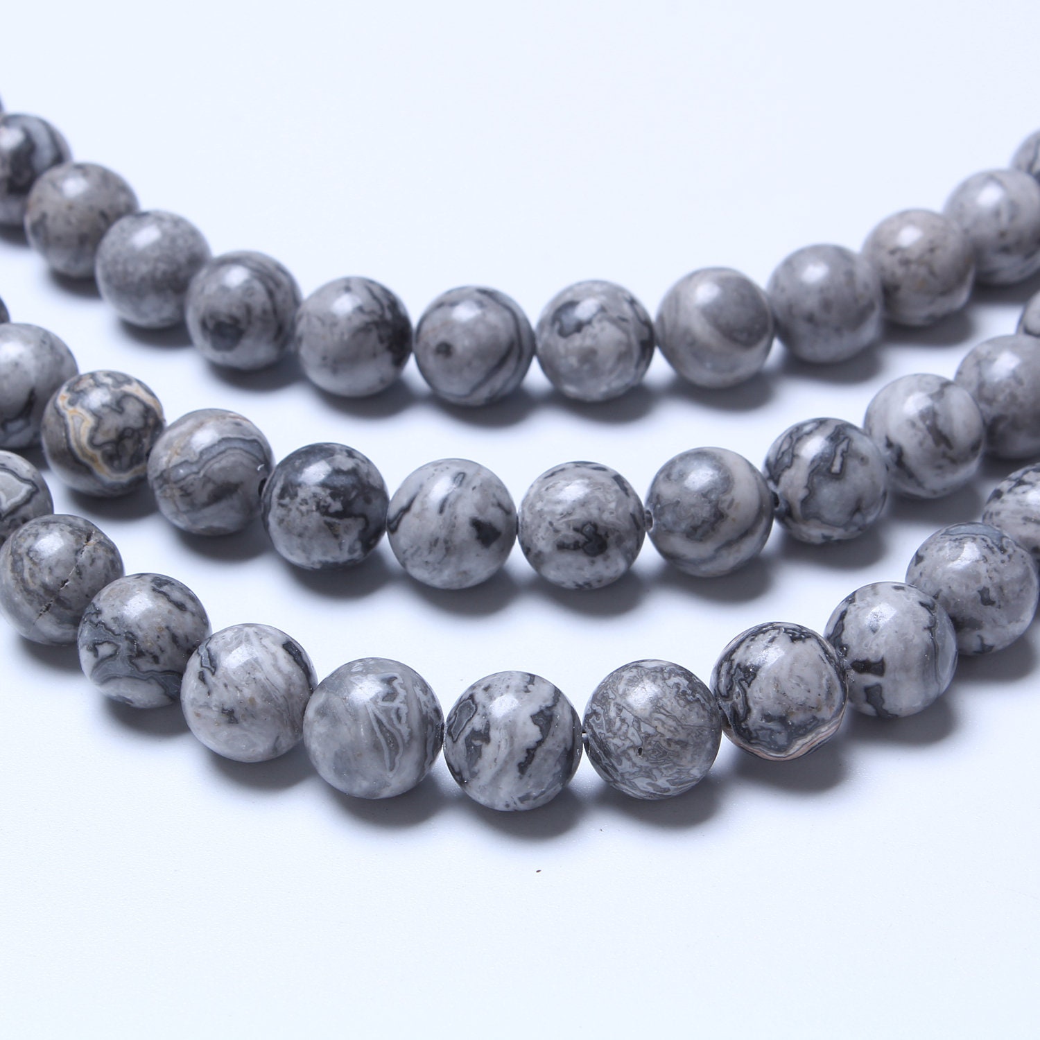Gray Map Jasper Stone Smooth Round Bead 4mm 6mm 8mm 10mm, Full Strand ...