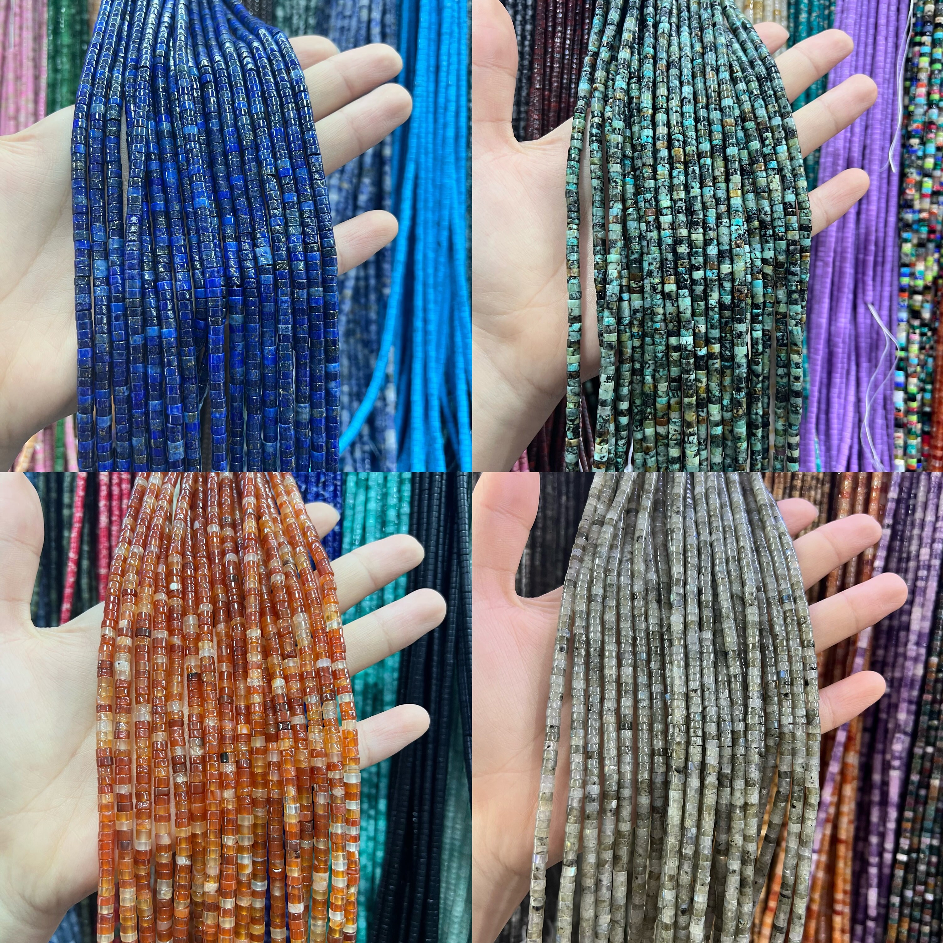 100+ Kinds Natural Gemstone Heishi Beads, 2x4mm Healing Crystal Heishi ...