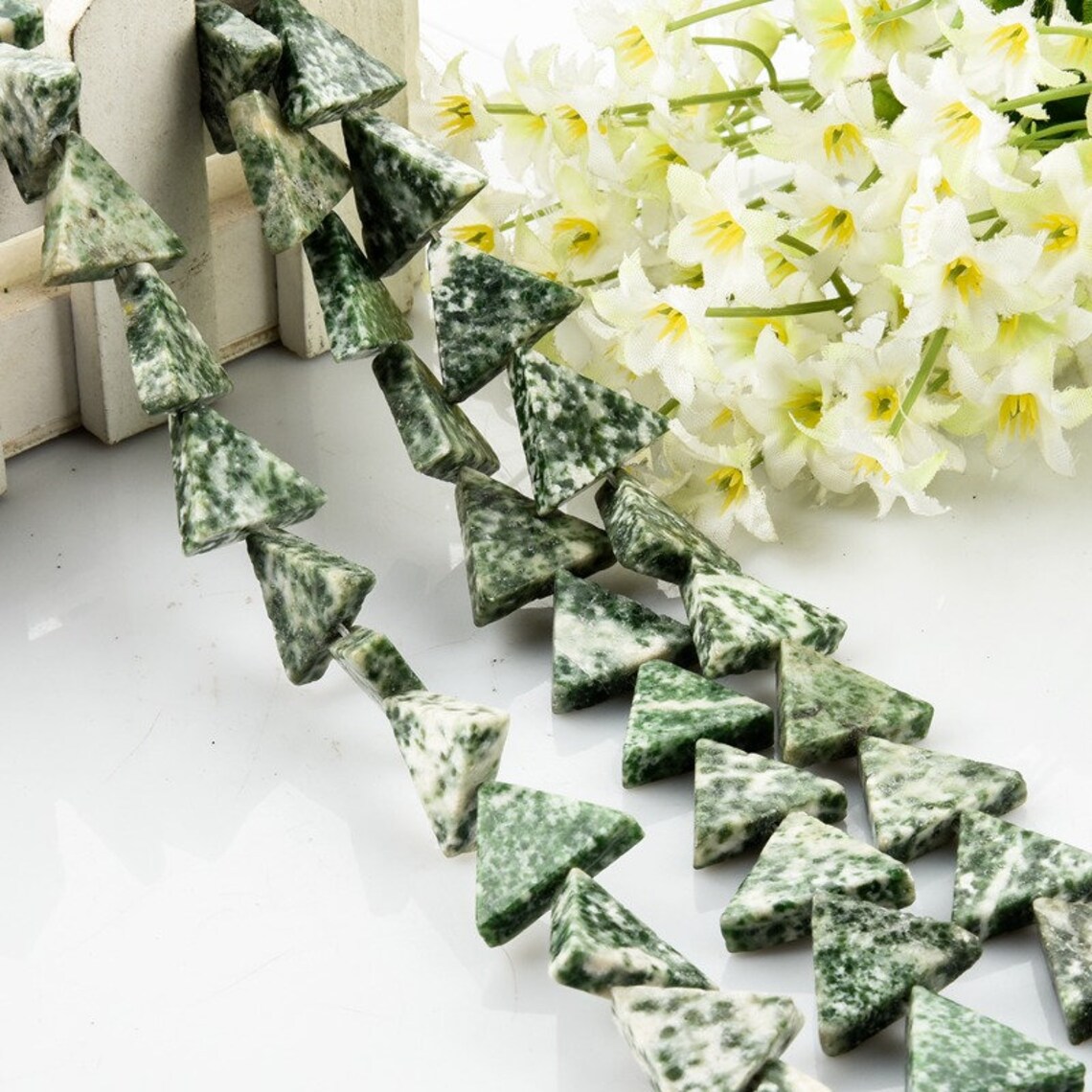 One Strand Green Spotted Stone Triangle Beads 20mm - Etsy