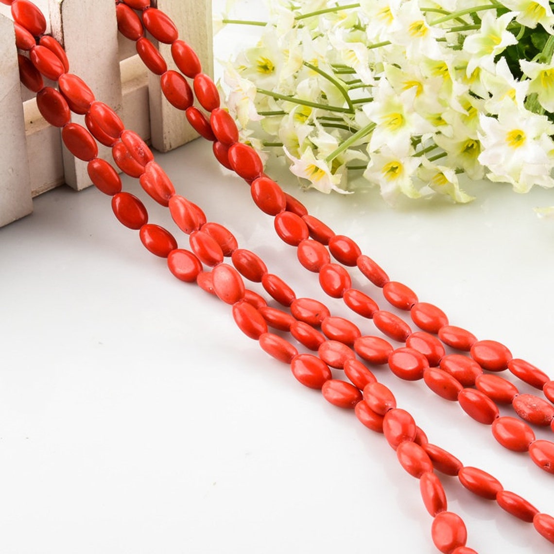 1 Strand 8x12 Mm Dyed Red Howlite Flat Oval Beads for DIY - Etsy