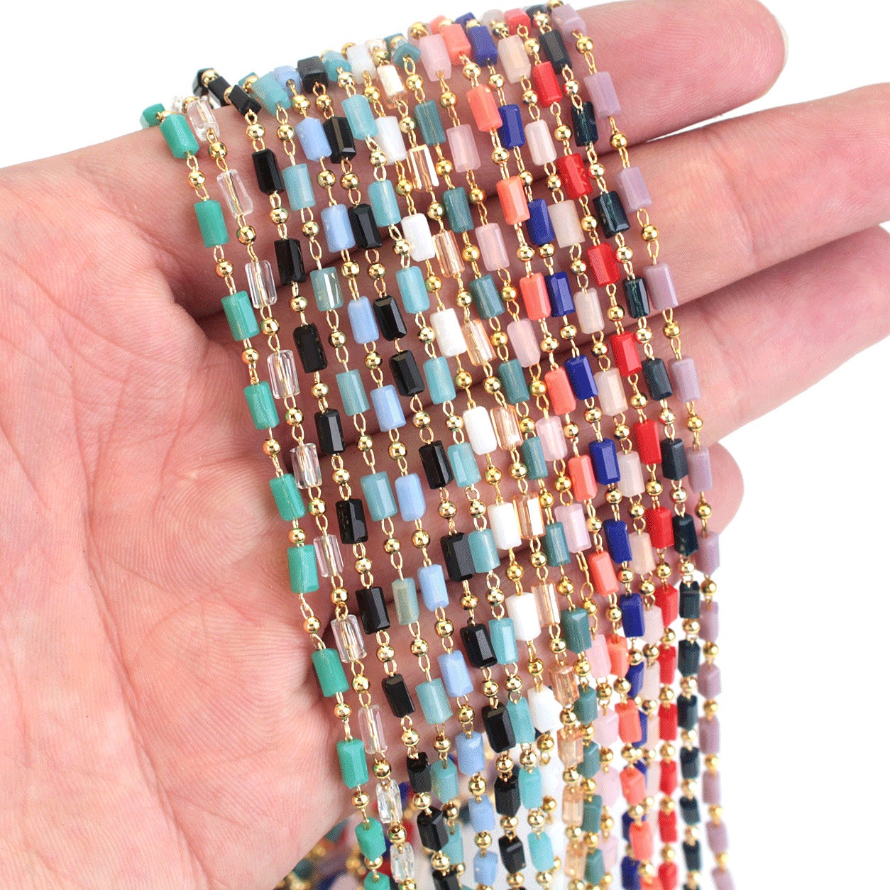 10 Meters Crystal Beaded Chain Multi-color Rosary Gold Tone - Etsy