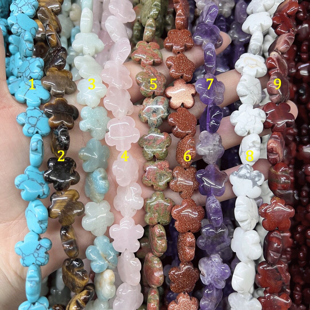 16mm Natural Gemstone Flower Shape Beads Strand, Stone Floral Carving ...