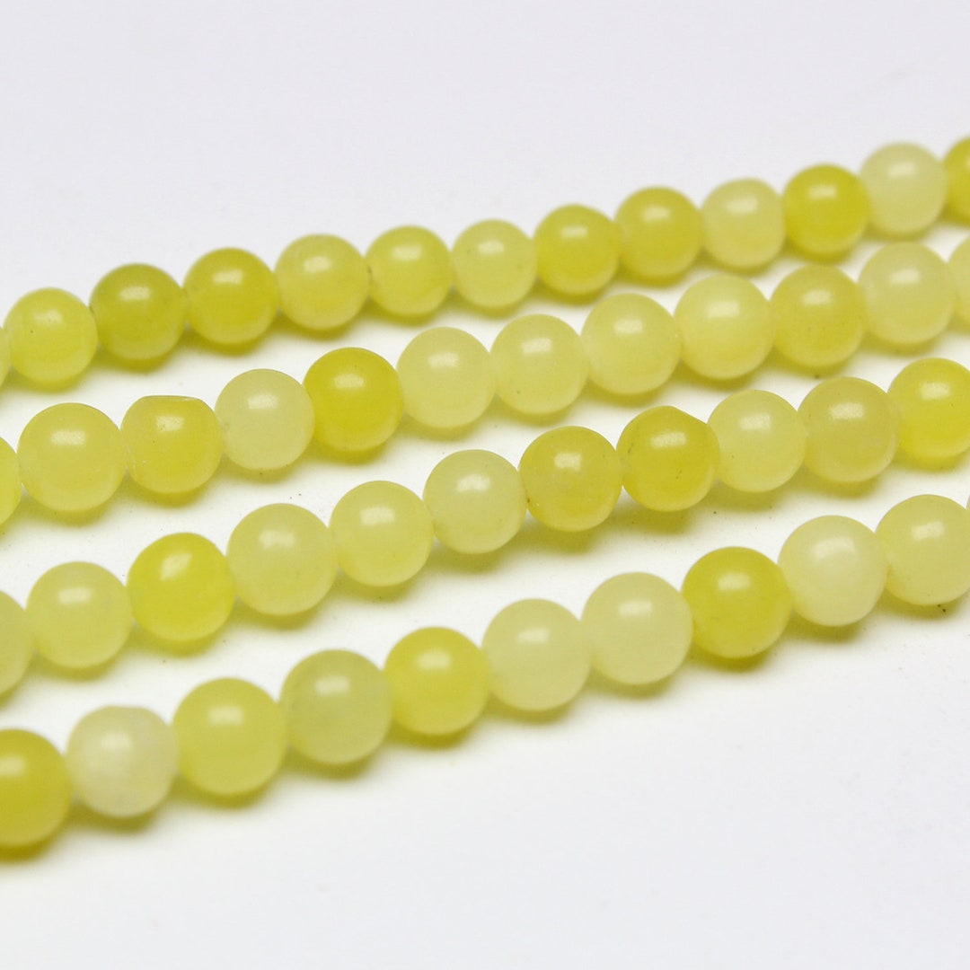 Lemon Jade, Light Yellow Round Gemstone, Smooth Round Beads, 4mm 6mm ...