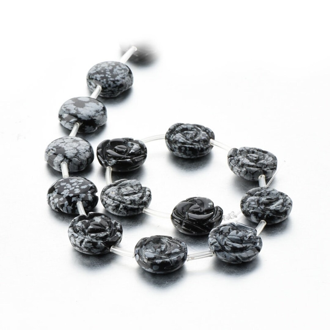 Black Snowflake Obsidian Rose Flower Gemstone Loose Beads 18mm for DIY ...