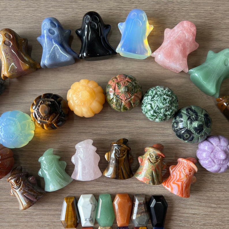 Halloween Crystal Set, Mystery Crystal, Ghost Carving, Pumpkin Statue ...