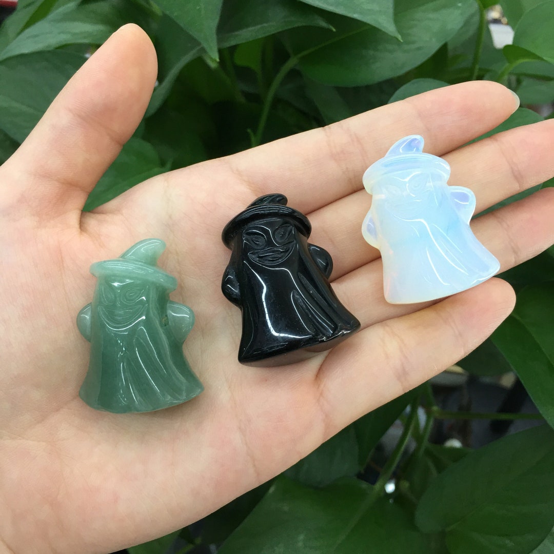1.5" Crystal Ghost With Witch Hat Statue, Halloween Crystal, Hand ...