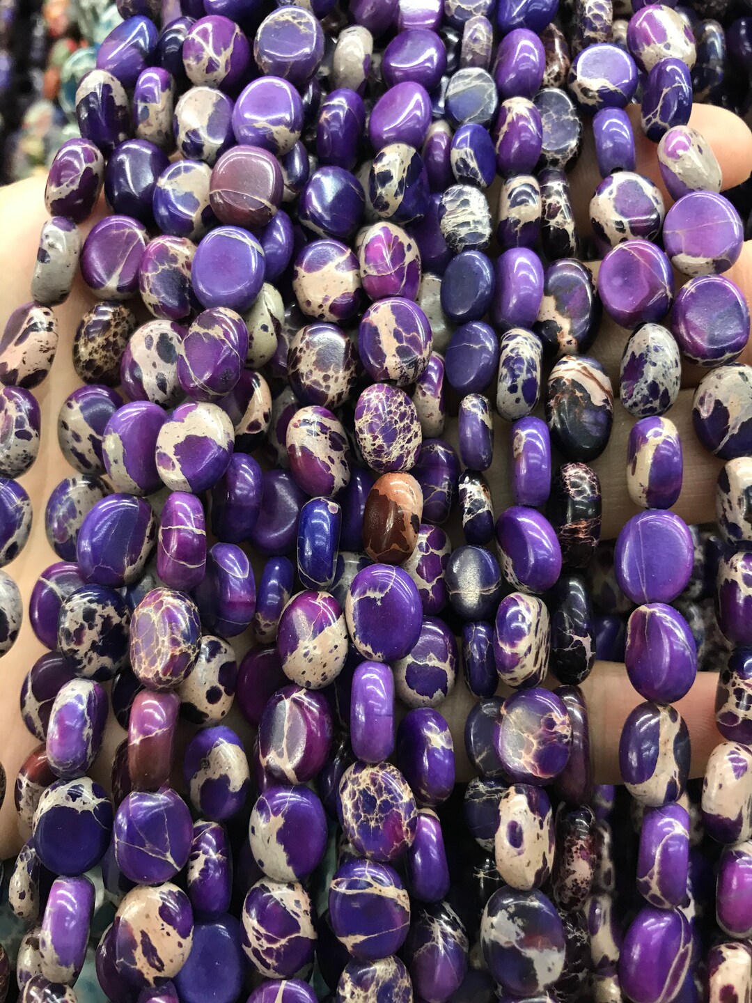 8*10mm Imperial Jasper Flat Oval Beads, Purple African Opal Beads ...