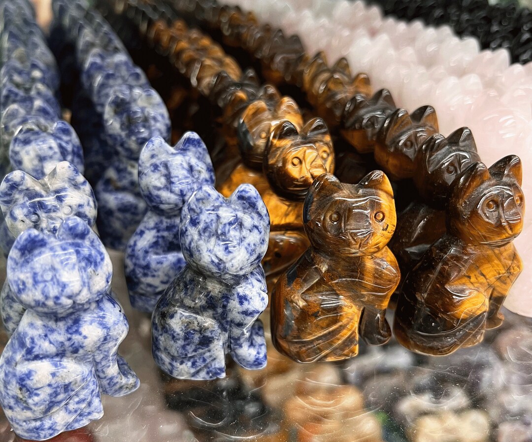 2" Crystal Cat Carving Statue, Hand Carved Gemstone Cat Figurines ...
