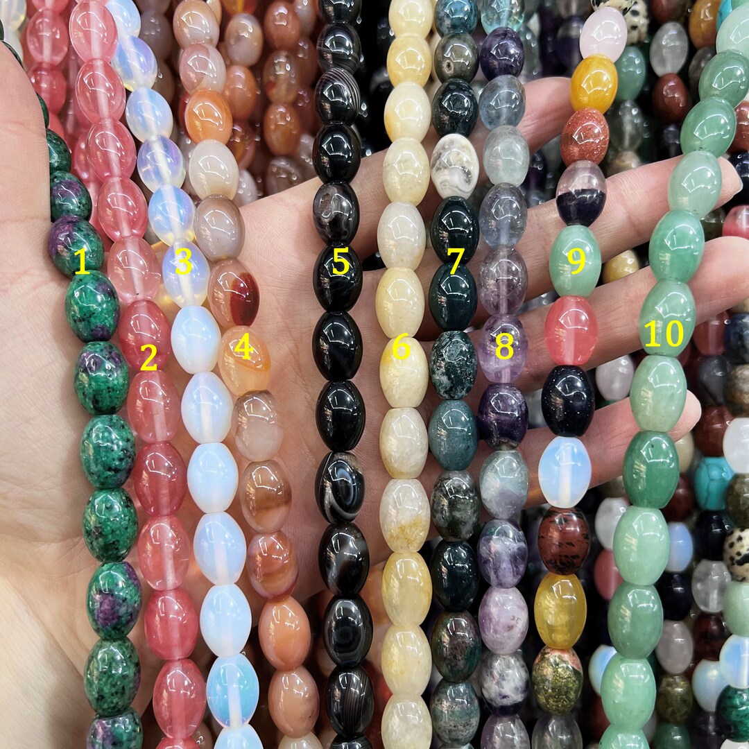 10*14mm Natural Gemstone Rice Shaped Beads, Drum Barrel Loose Beads for ...