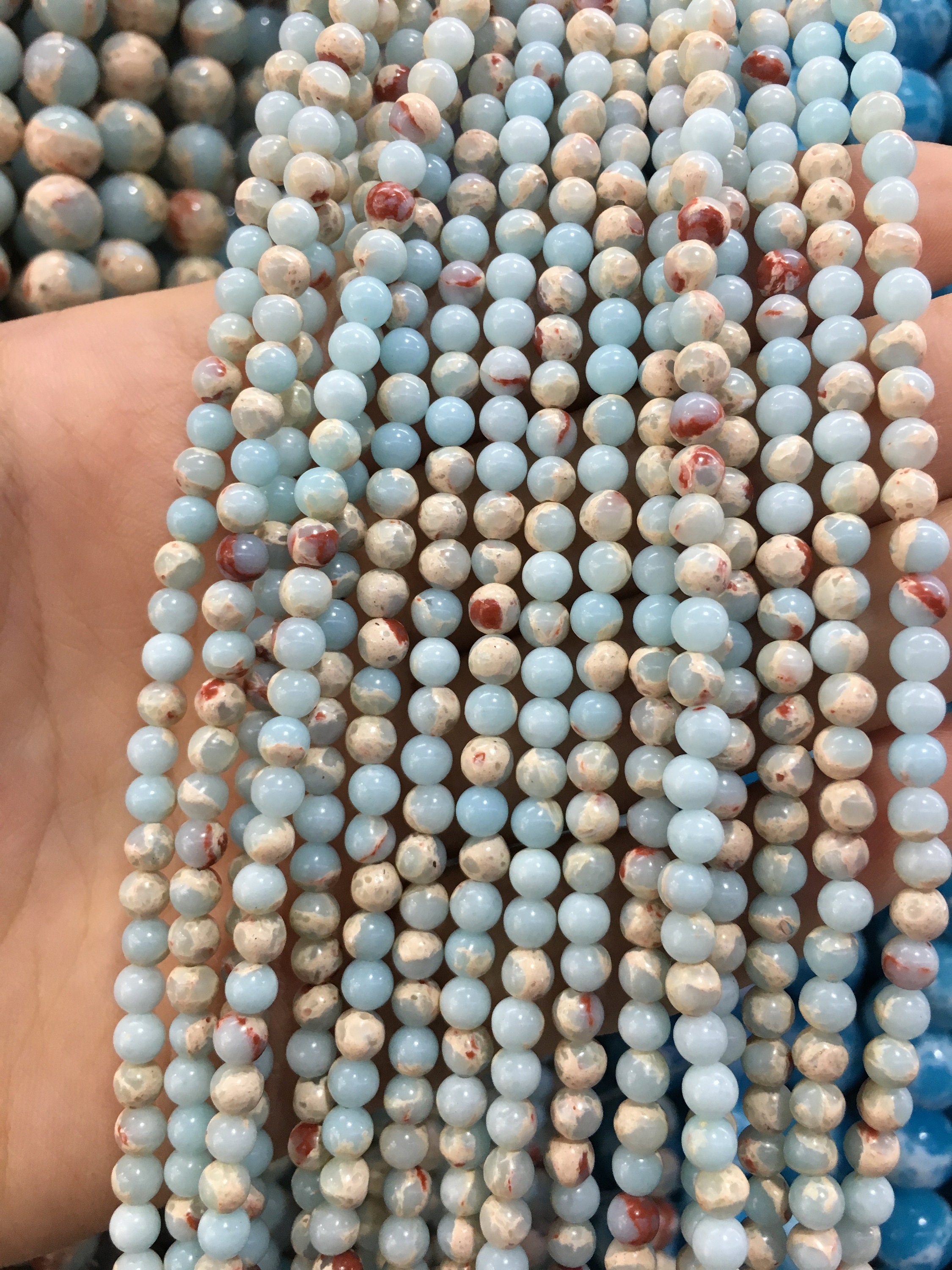Shoushan Stone Smooth Round Beads Ocean Blue Jasper Loose | Etsy