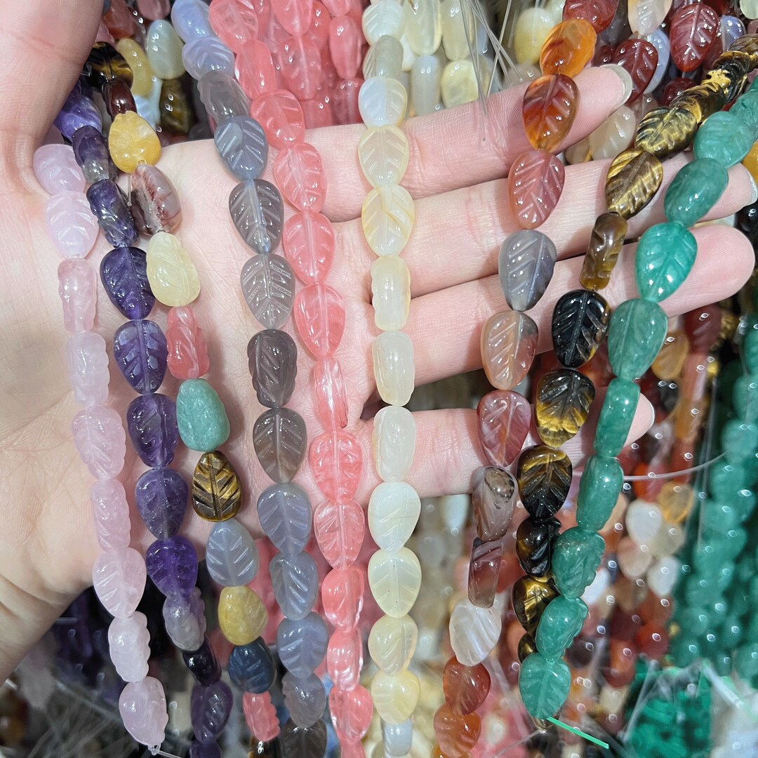 10x14mm Gemstone Leaf Shape Beads, Natural Stone Leaf Carving Beads ...