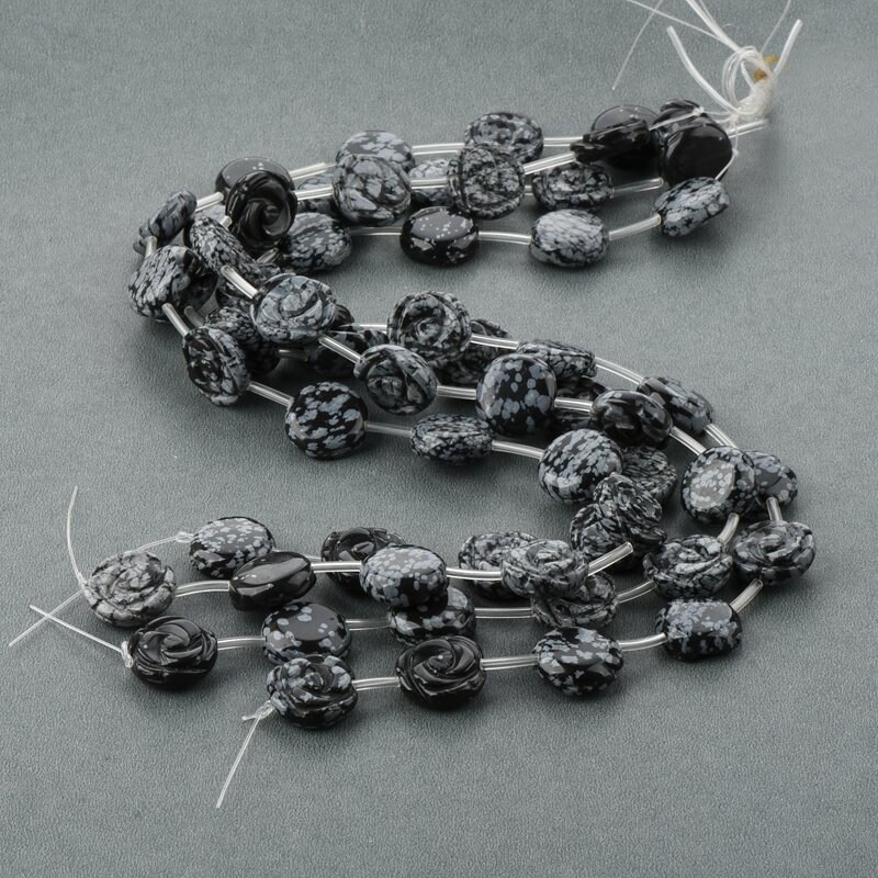 Black Snowflake Obsidian Rose Flower Gemstone Loose Beads 18mm for DIY ...