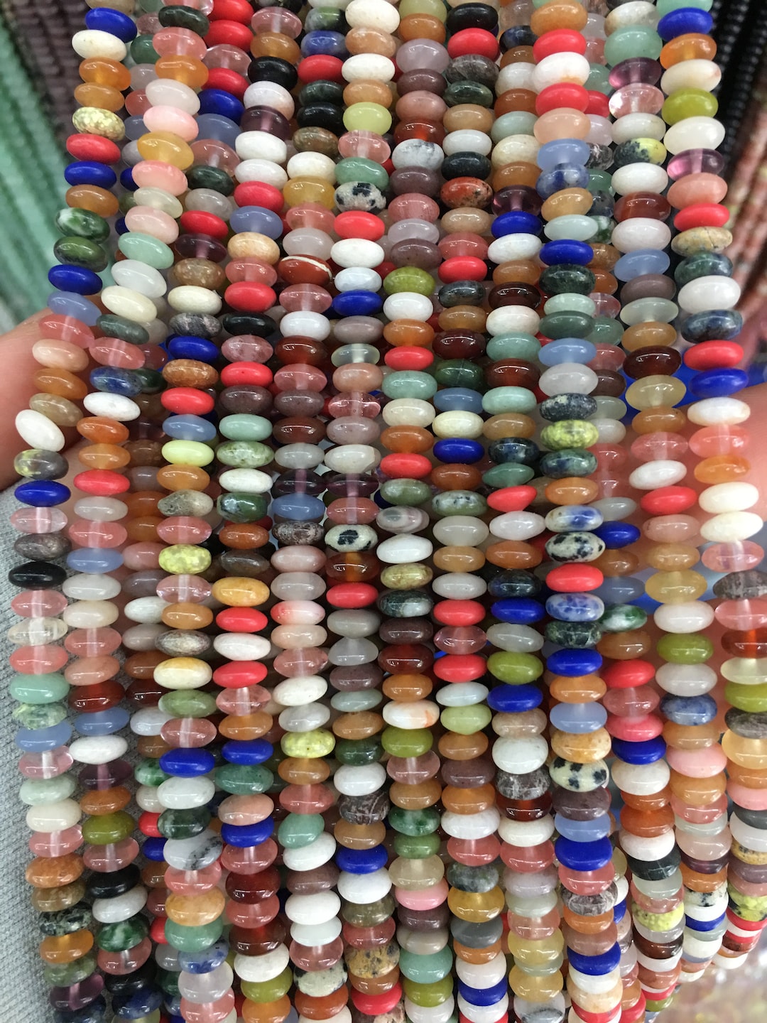 Multi Color Assorted Rainbow Gemstone Stone Rondelle Disc Beads Roundel ...