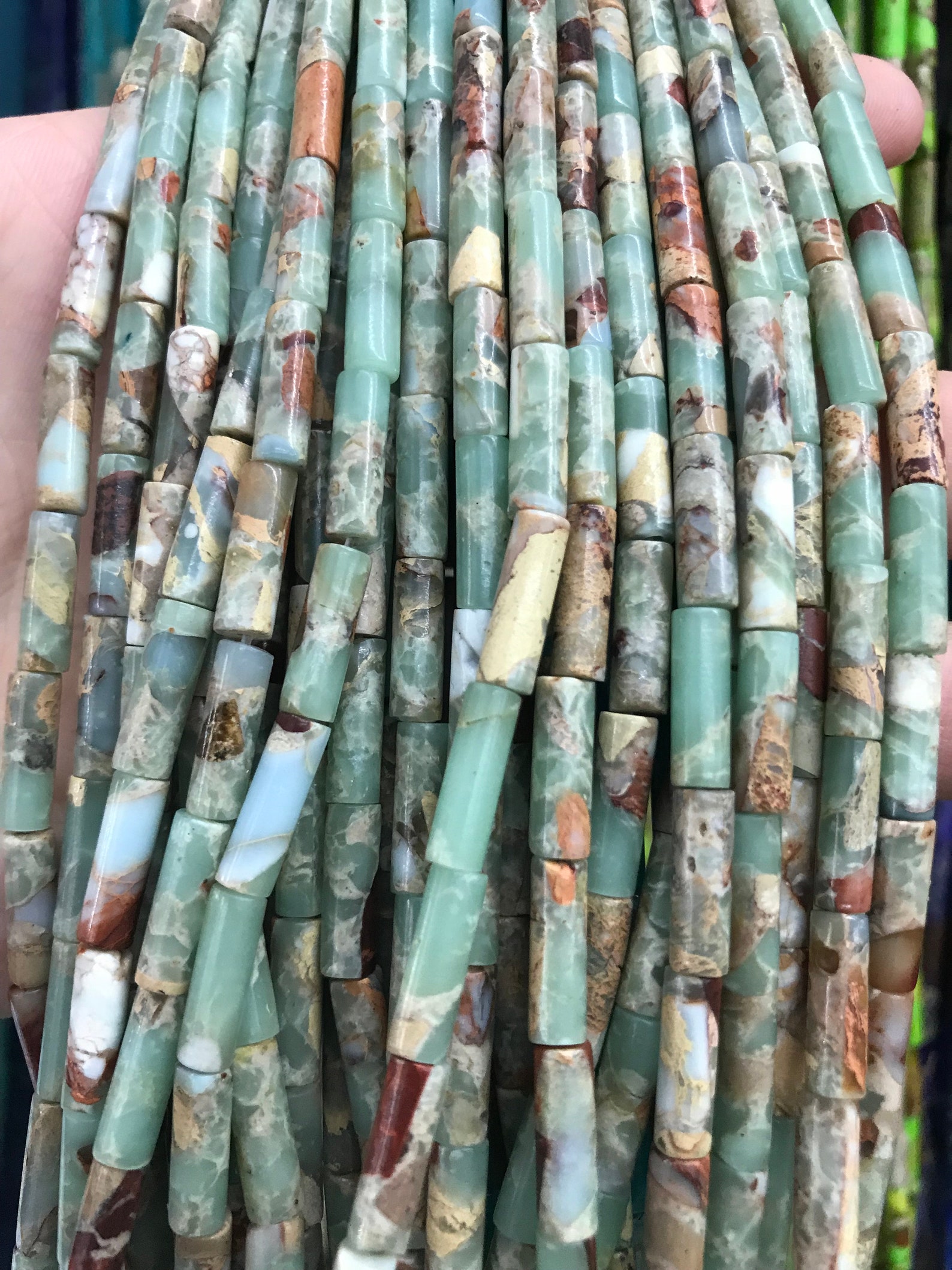 4x13mm Light Blue Jasper Tube Beads, Round Cylinder Beads, Dyed Snake ...