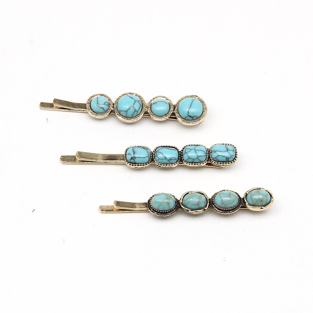 Turquoise Hair Pin Set Western Hair Clip Vintage Gold - Etsy