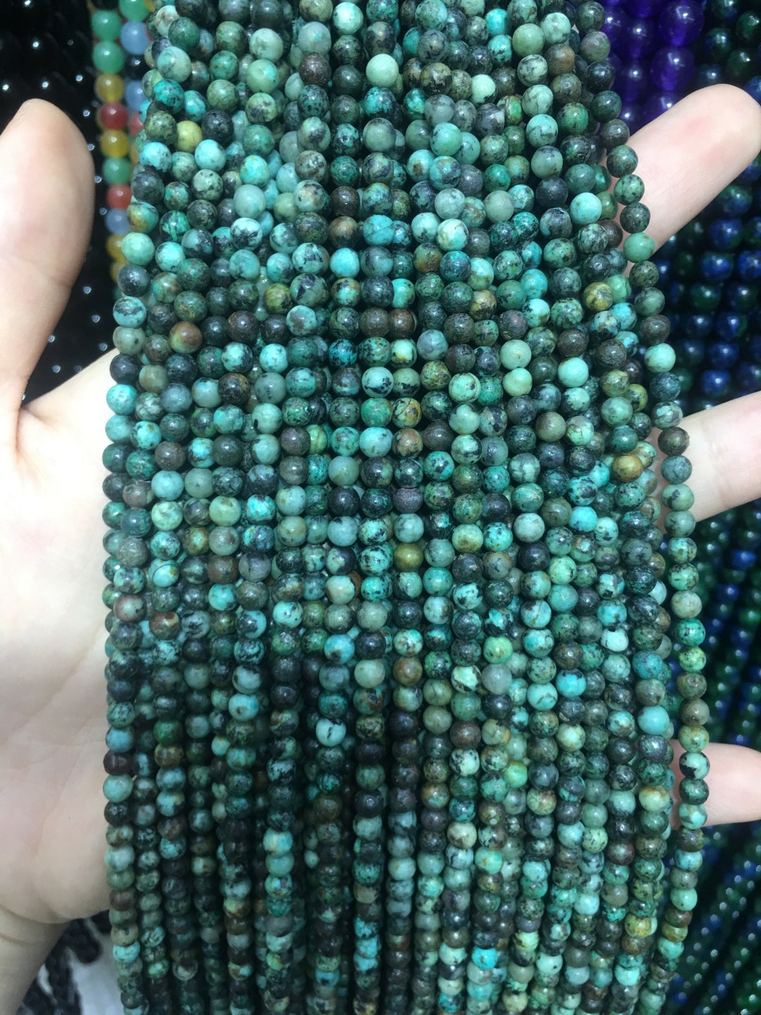 4mm African Turquoise Genuine Natural Gemstone Round Smooth Bead Full ...