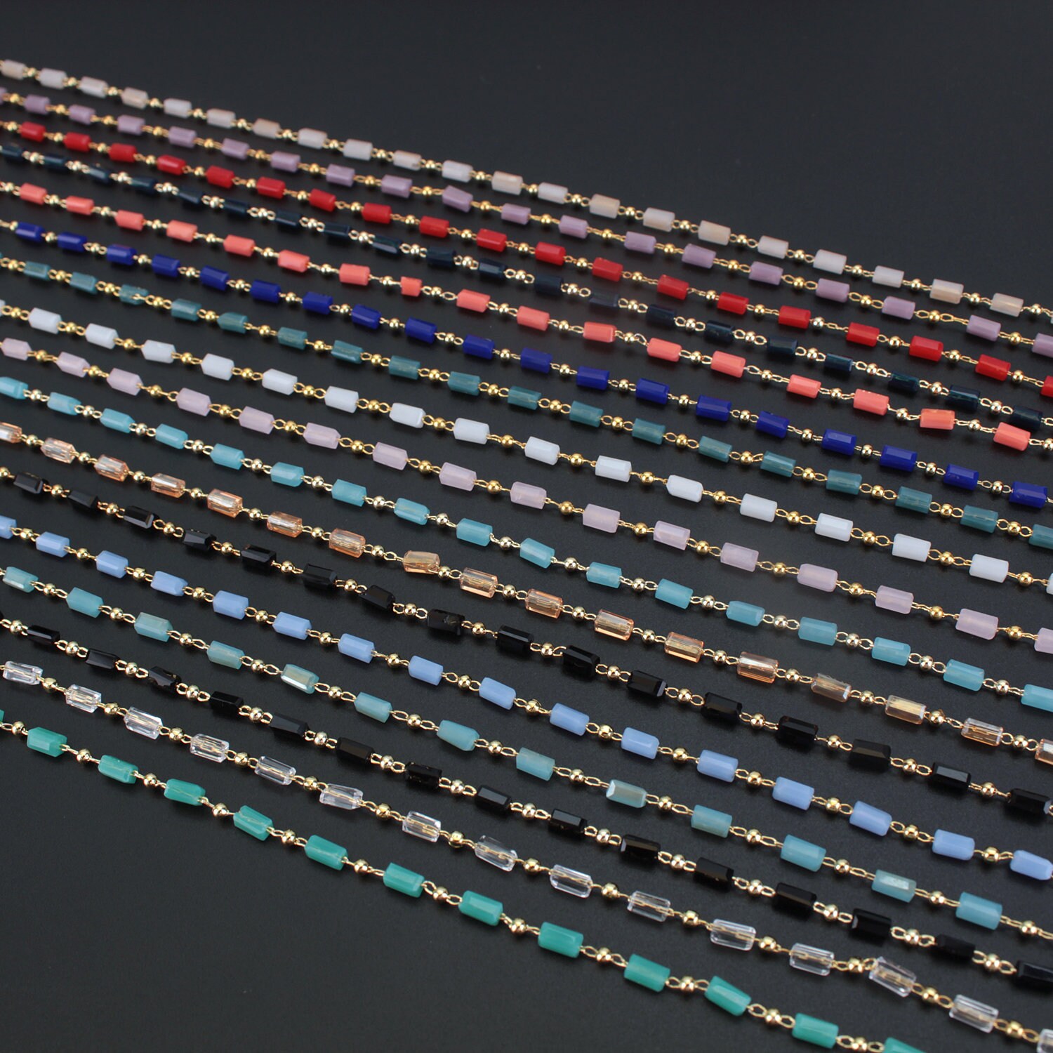 10 Meters Crystal Beaded Chain Multi-color Rosary Gold Tone - Etsy