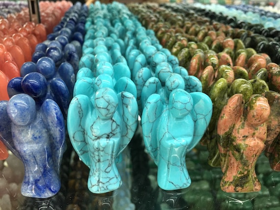 2 Crystal Angel Statue Pocket Angel Gemstone Angel - Etsy