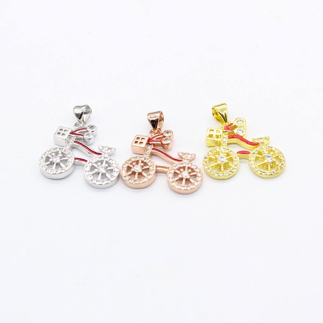 Micro Pave Bicycle Charm, Bike Charm, Gold, Silver, Rose Gold Color Bicycle Charm, Outdoors ...