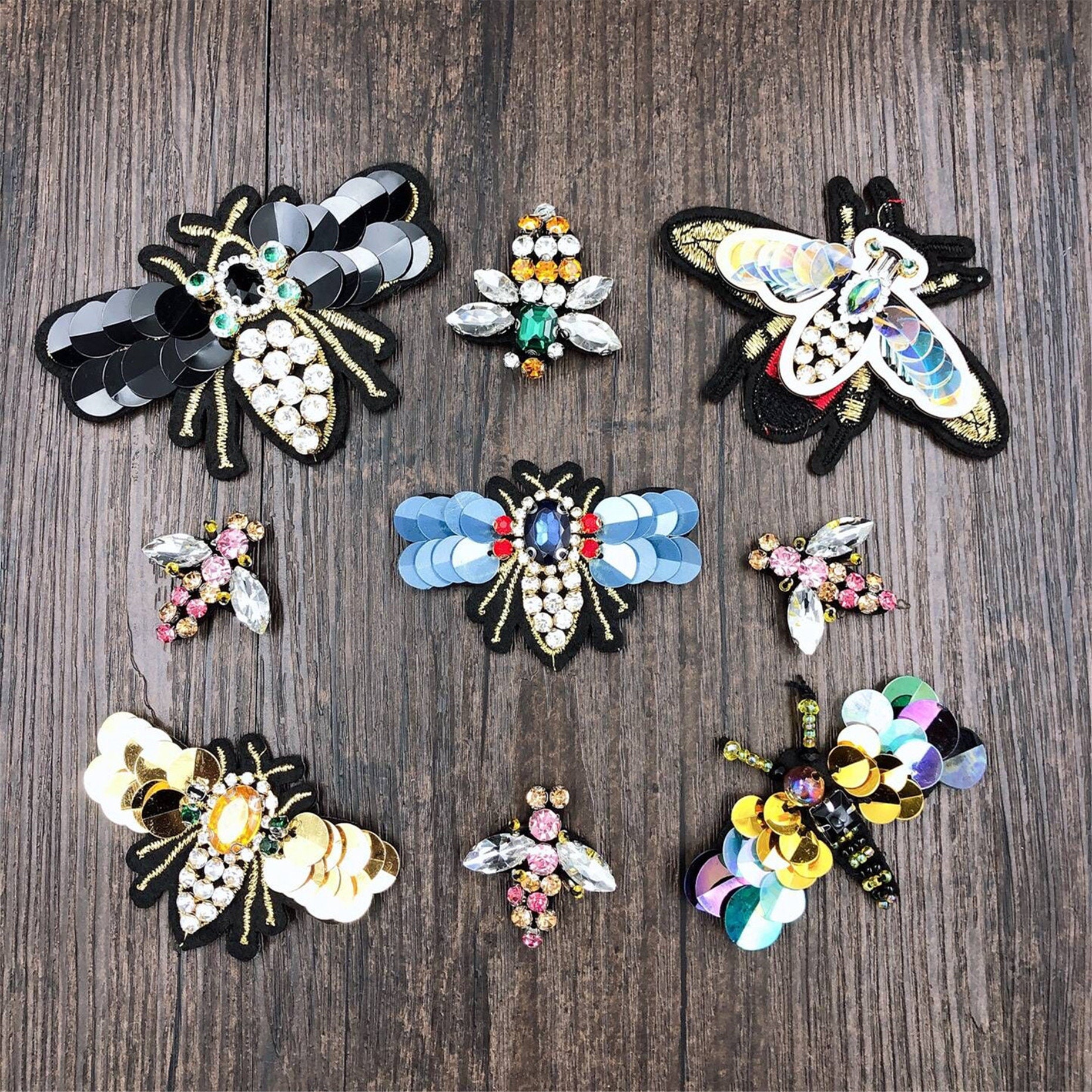 1 Pair Animal patches Rhinestone Bugs applique,Bees crystal applique ...